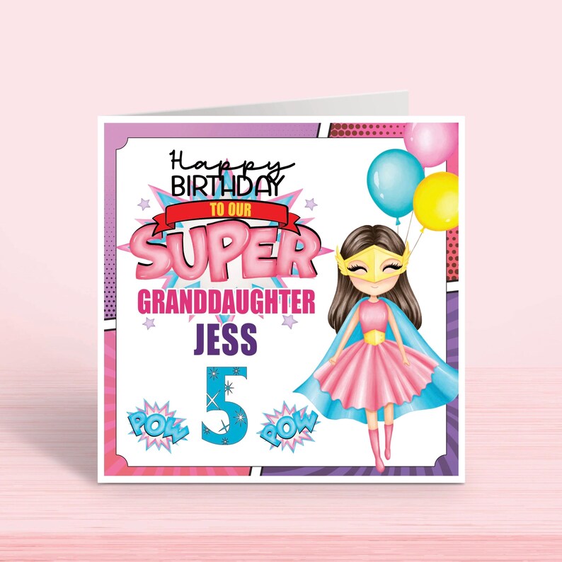 Personalised Birthday Card for Girls: Super Hero, Brown Hair, Any ...