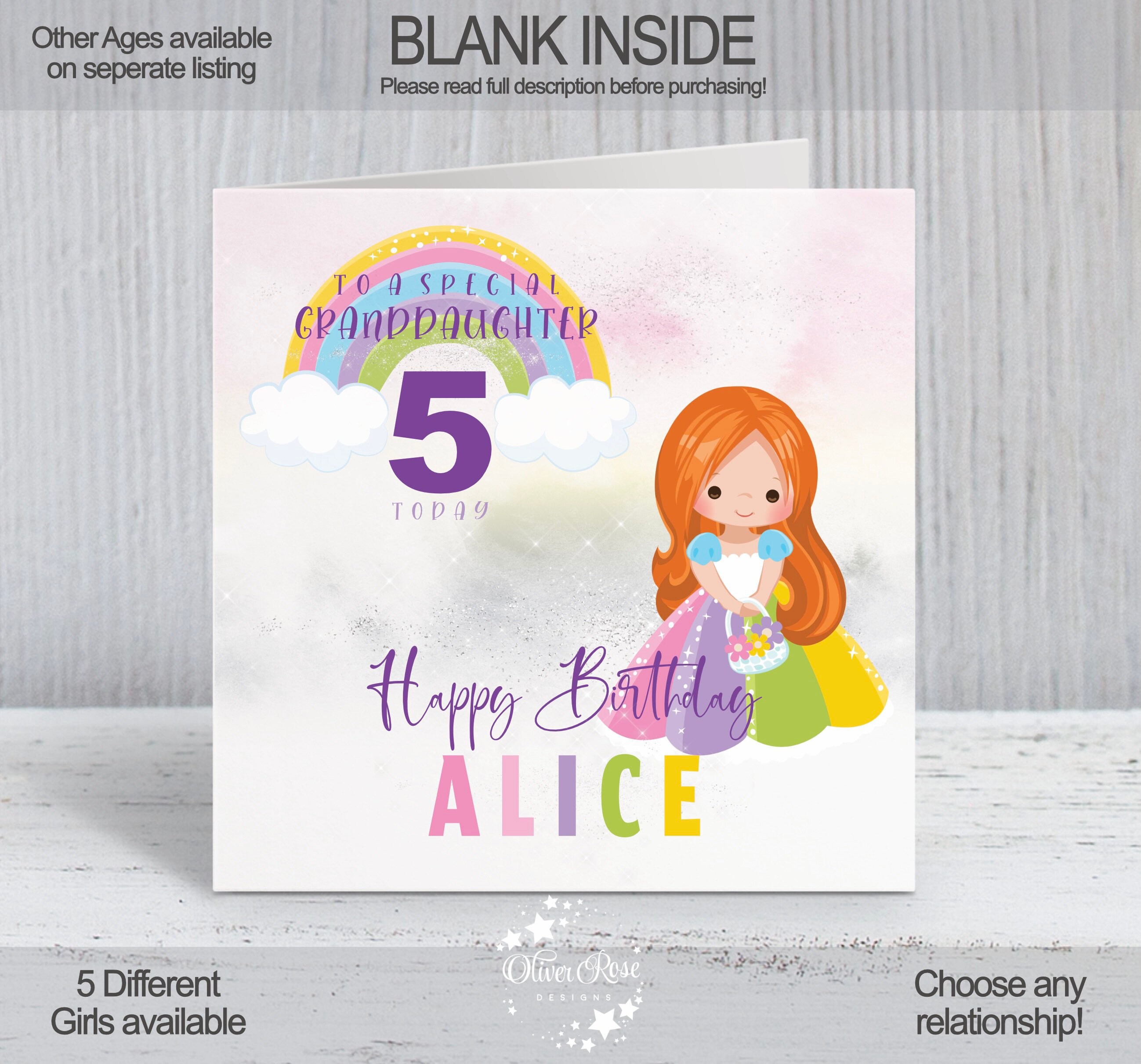 5th Birthday Card AGE 5 Personalised Cards for Girls | Etsy