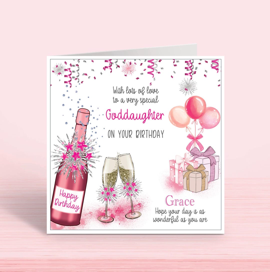 Goddaughter Birthday Card for Her, Personalised Female Pink Greeting ...
