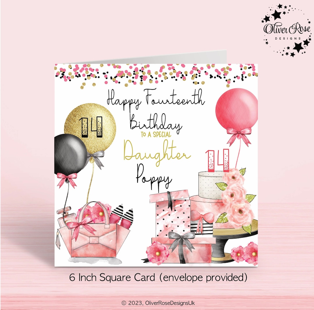 Personalised 14th Birthday Card for Girls, Modern Glam, Teenager ...