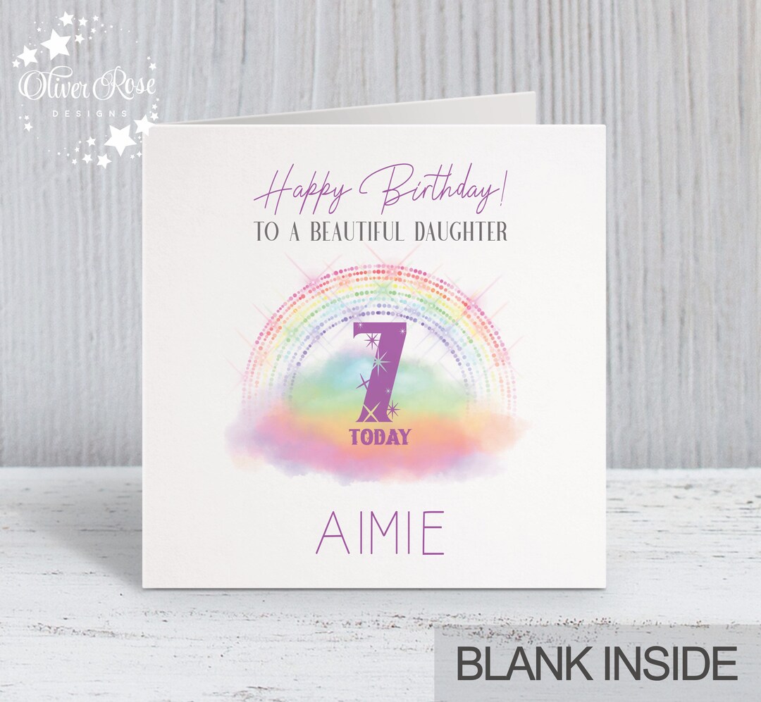 7th Birthday Card AGE 7 Girls Personalised Rainbow Card Any - Etsy