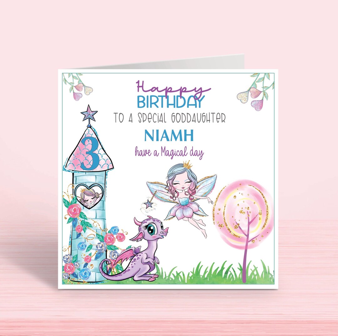 Personalised Goddaughter Birthday Card: Fairy Dragon Theme 6x6” or 8x6 ...
