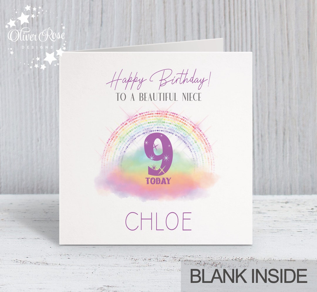 9th Birthday Card, AGE 9, Girls Personalised Rainbow Card, Any Relation ...