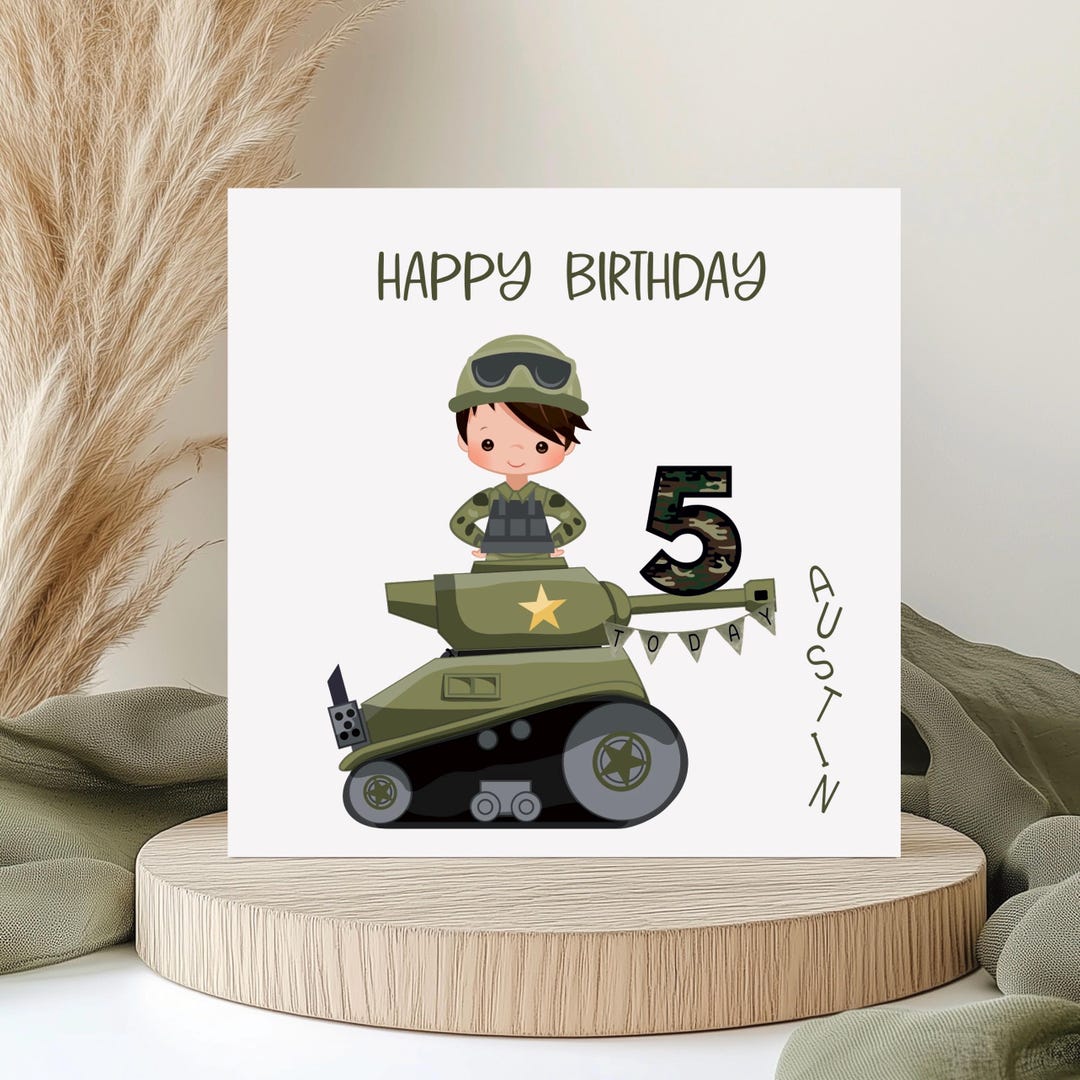 Personalised Army Tank Birthday Card for Boys: Brown Hair, Any Relation ...