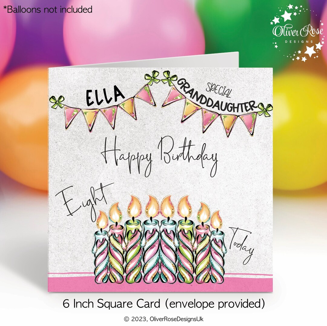 8th Birthday Card Personalised for Girls, Sister, Daughter ...