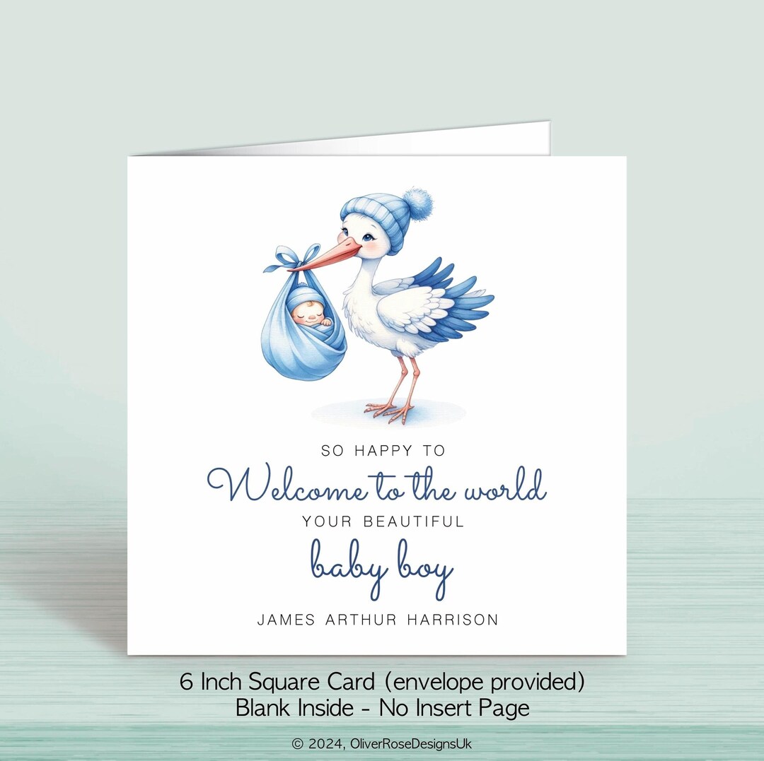 Personalised New Baby Boy Card: Blue Stork Design (6x6) - Etsy