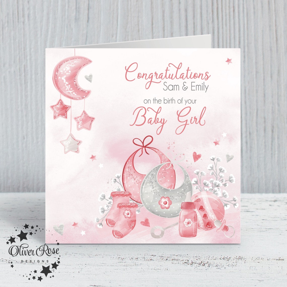 New Baby Girl Card Personalised Card for New Born Baby Pink - Etsy