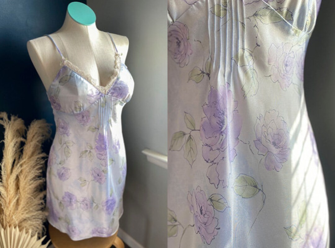 Vintage Floral Blue and Purple Pastel Slip Dress - Etsy