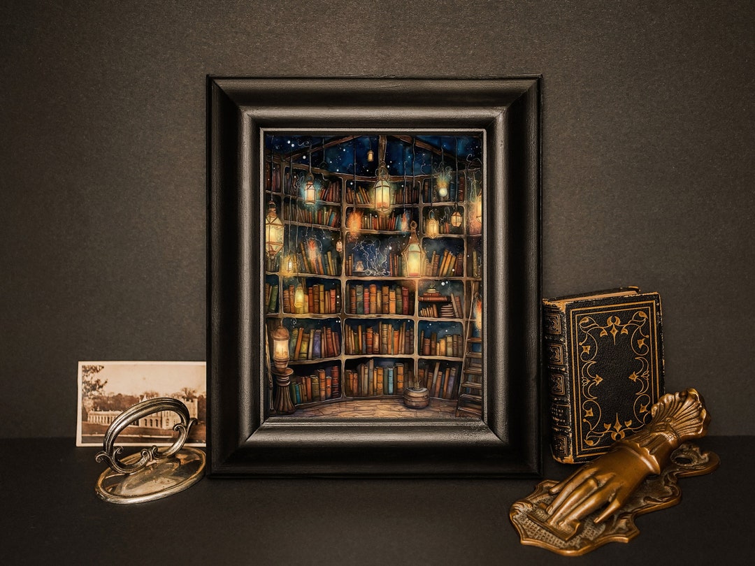 Watercolor Art Print, Fantasy Art, Library Painting, Magical Alchemy ...