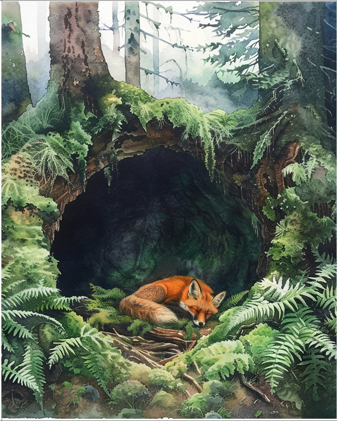 Secret Den, Signed Print, Fantasy Art, Forest Red Fox Print, Magical ...
