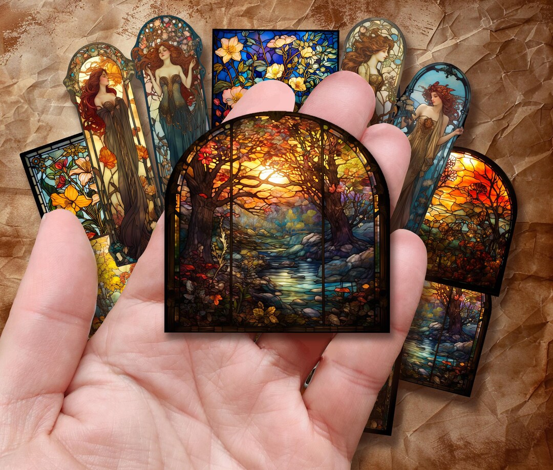 16 Piece Stained Glass Sticker Set, Floral Stained Glass, Medieval Art ...