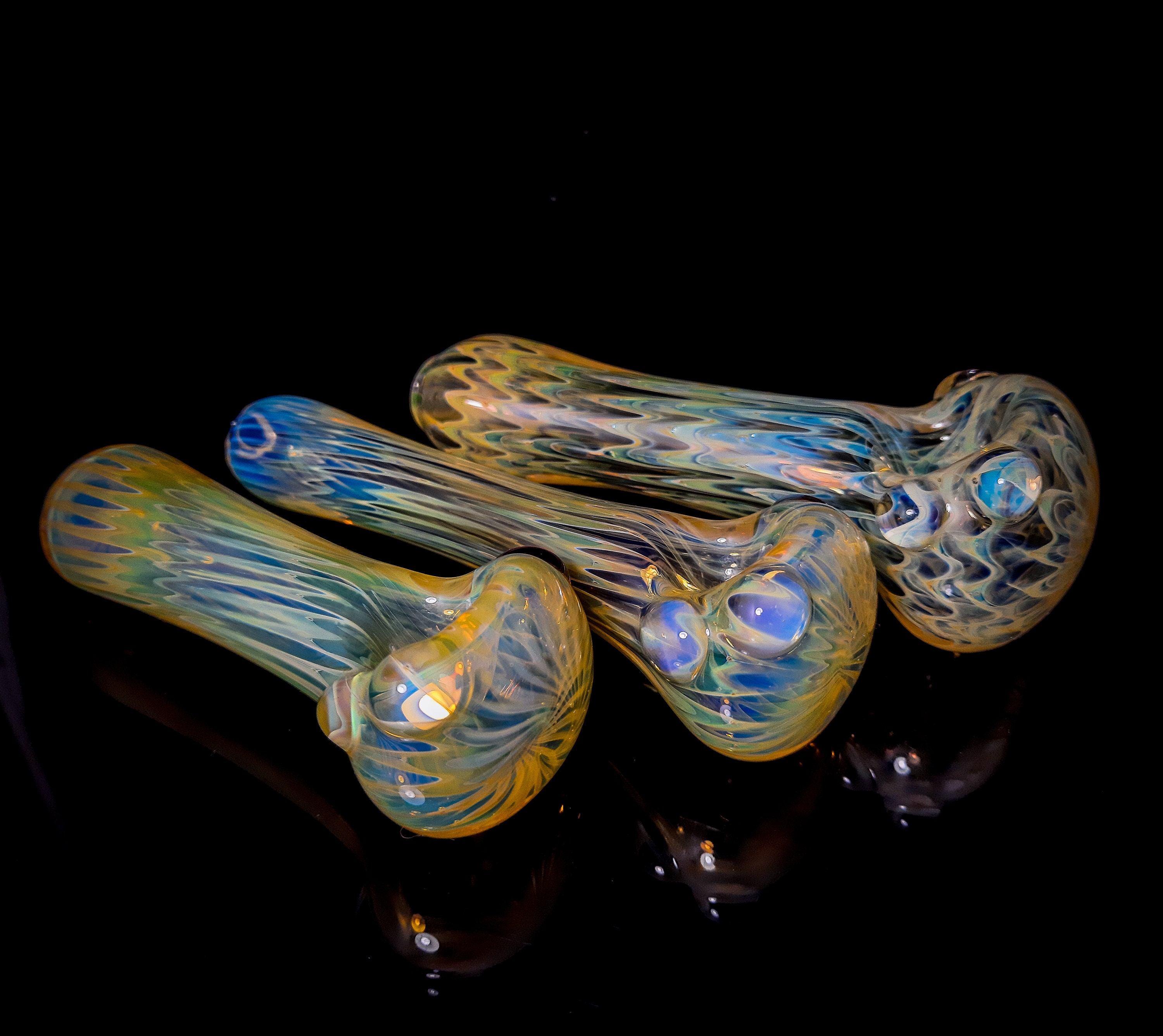 Heavy Duty Color-changing Glass Spoon Pipe - Gold and Silver Fumed Wrap ...
