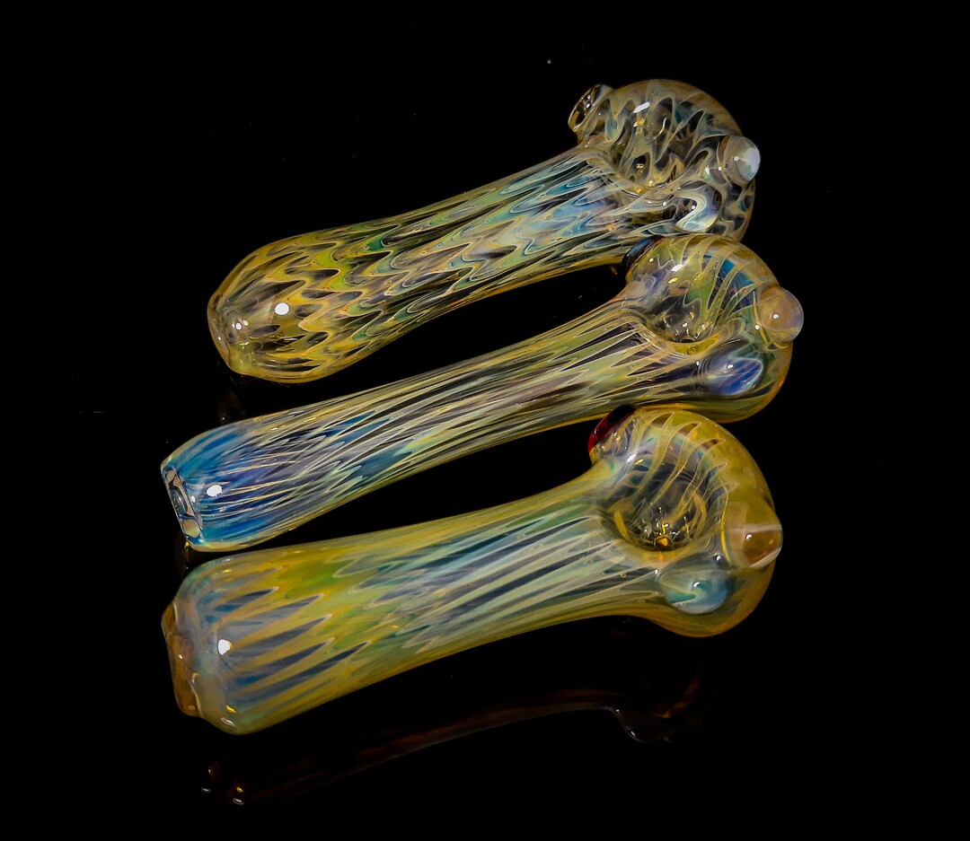Heavy Duty Color-changing Glass Spoon Pipe - Gold and Silver Fumed Wrap ...