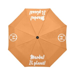 Automatic Foldable Umbrella Merde Il Pleut Orange & White, Gift ...