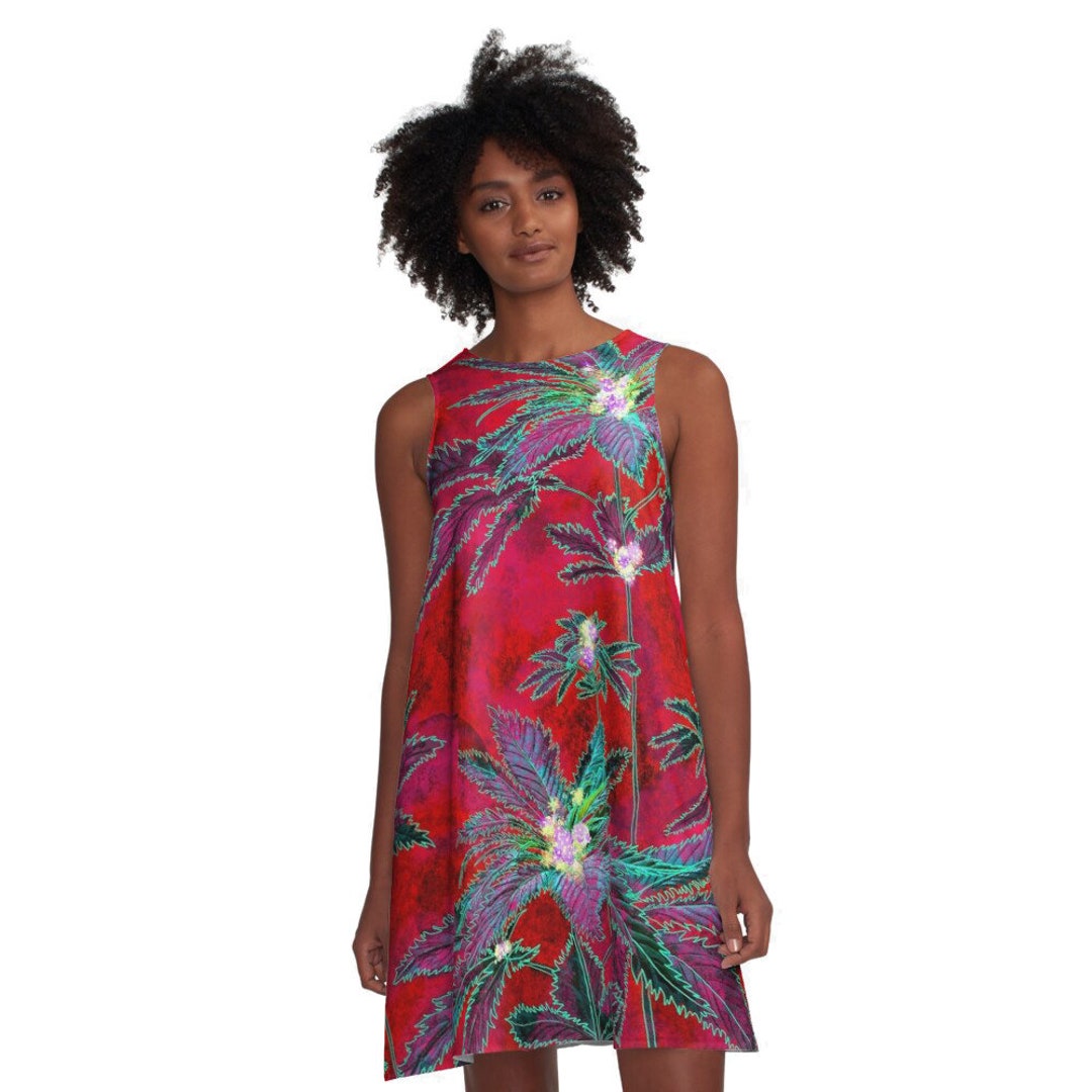 Flattering A-line Dress, Marijuana, Cannabis, Weed, Flowers by Maru ...