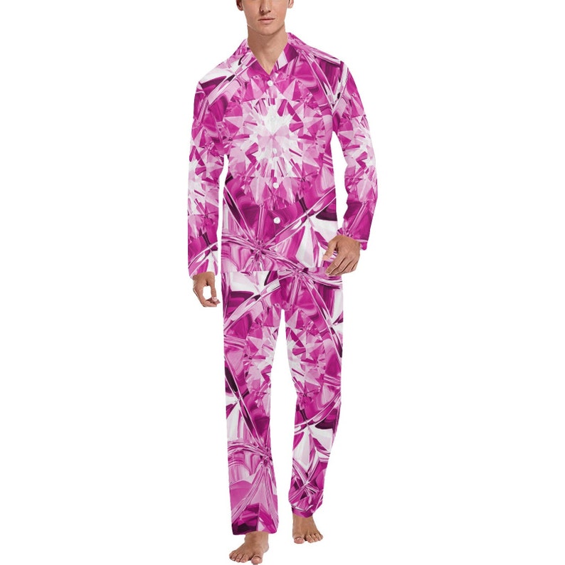 Buttoned Pajama Set for Men Pink Diamond Pink Gem Pink - Etsy