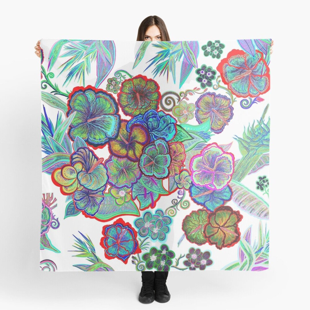 Super Soft Silky Scarf Hawaiian Flowers by Maru Tropical - Etsy