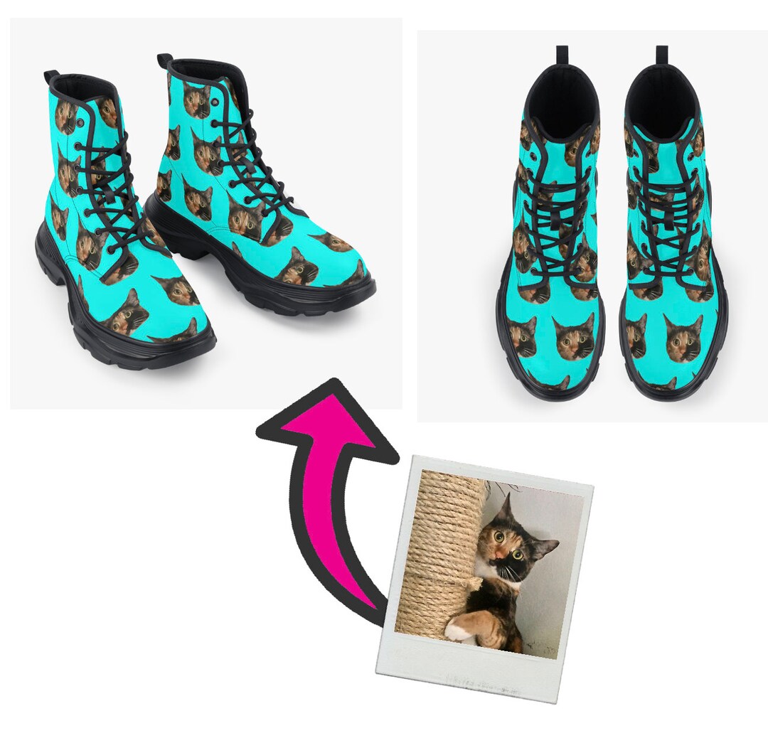 Custom Vegan Leather Chunky Boots, Personalized Boots, Custom Photo ...