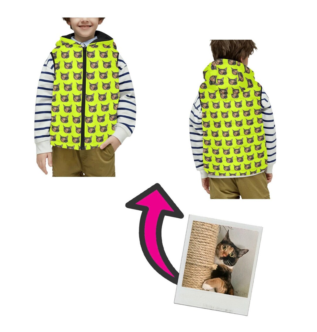 Custom Photo Padded Hooded Vest for Kids, Personalized Youth Puffer ...