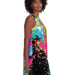 Flattering A-line Dress Artist, Splash of Colors, Paint Splatter, Loose ...