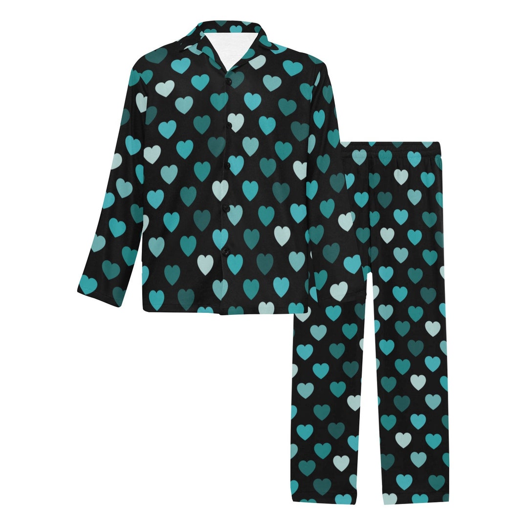 Pajama Set for the Family Valentines' Hearts Pajamas Teal Pjs Hearts ...