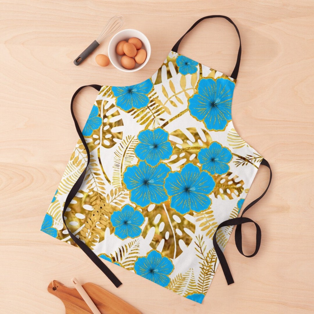 Apron Blue Hawaiian Flowers by Maru, Tropical Flowers, Floral Print ...
