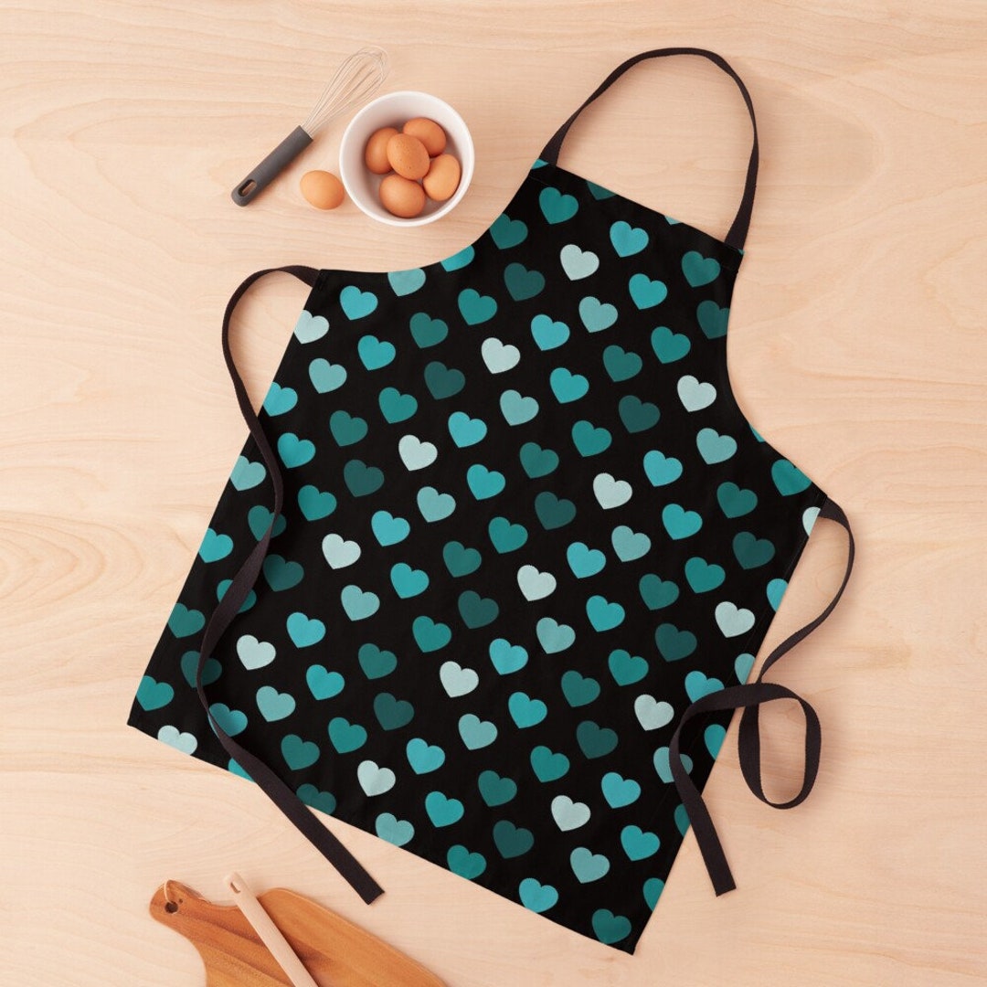 Love Apron, Valentine Apron, Apron With Shades of Teal Hearts on Black ...