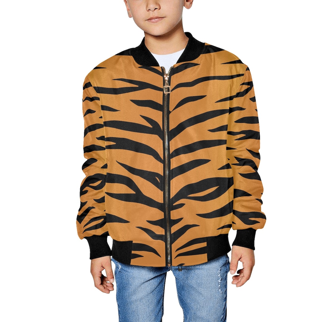 Kids' Bomber Jacket Tiger Print With Zipper, Flight Jacket, Youth ...