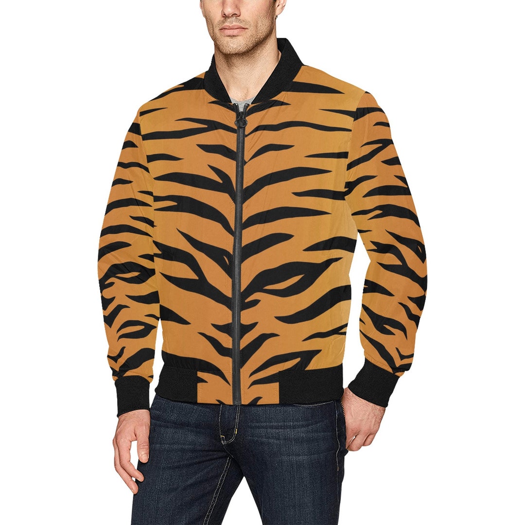 Men's Bomber Jacket With Zipper Tiger Print, Animal Print Flight Jacket ...