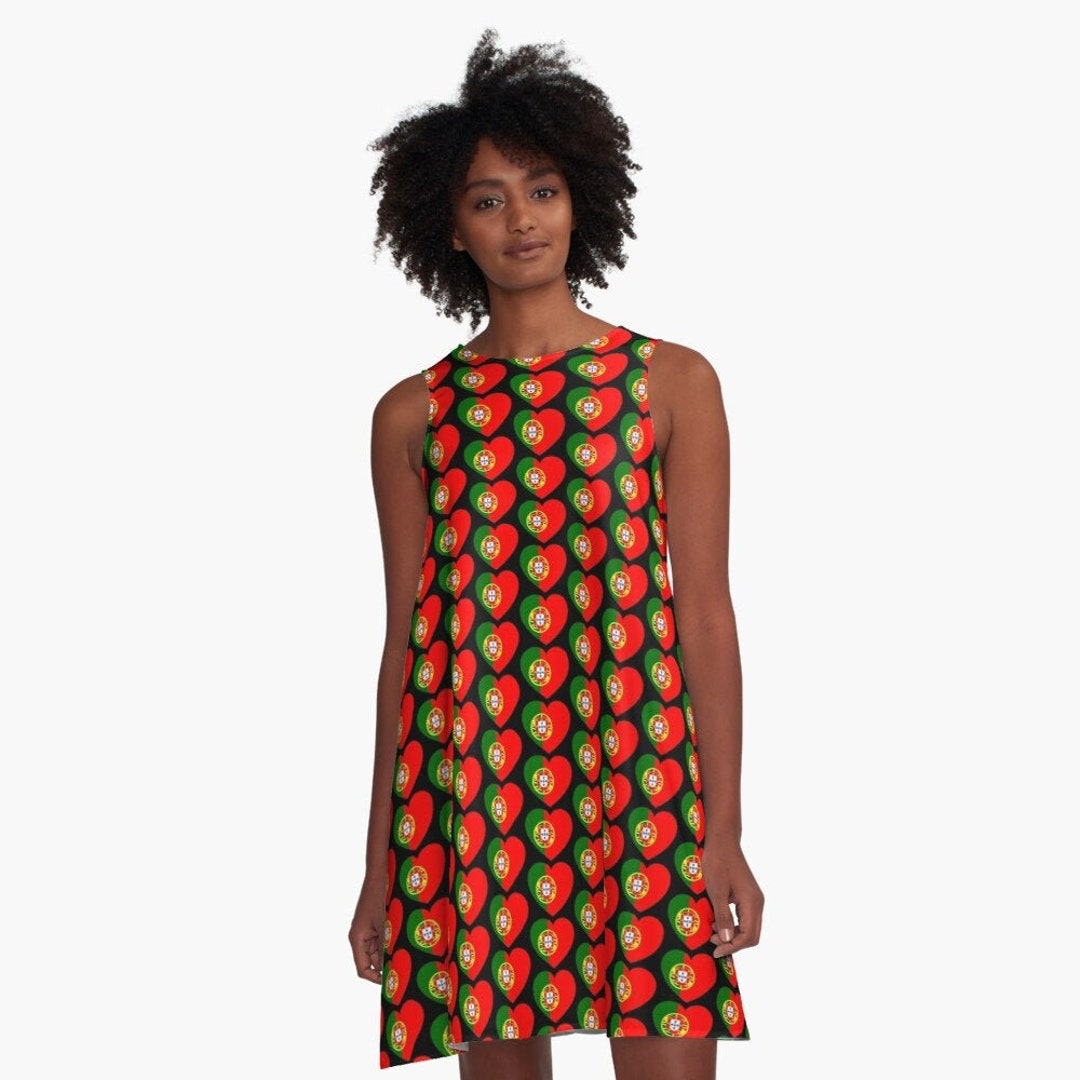 Flattering A-line Dress, I Love Portugal, Portuguese Flag, Gift, Summer ...