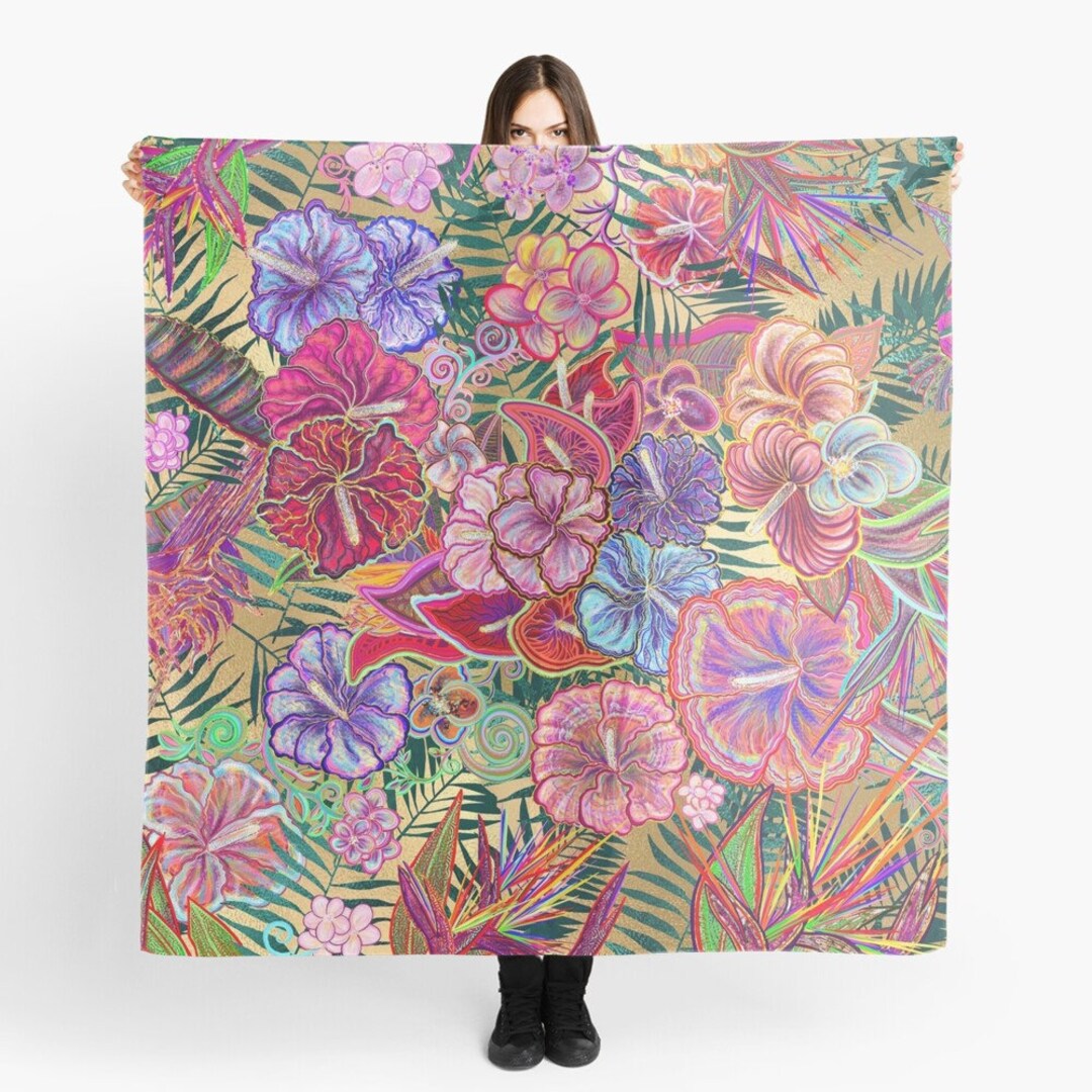 Super Soft Silky Scarf Hawaiian Flowers by Maru, Tropical Flowers ...
