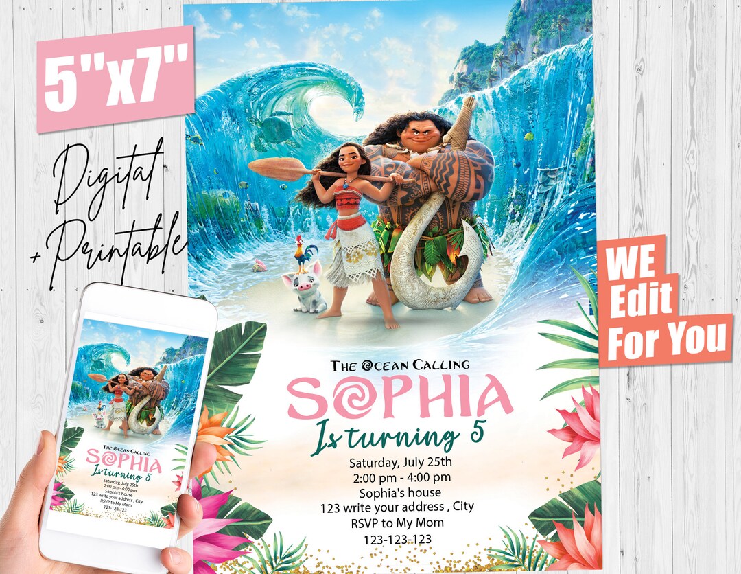 Moana Maui Birthday Invitation Girl Download Editable - Etsy