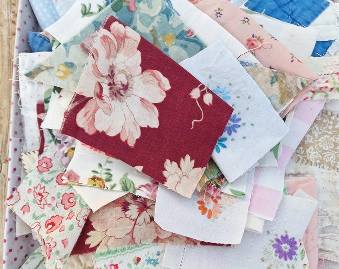 Vintage Fabric Scrap Bundle , Vintage Fabric Snippets, Scrap Fabric ...