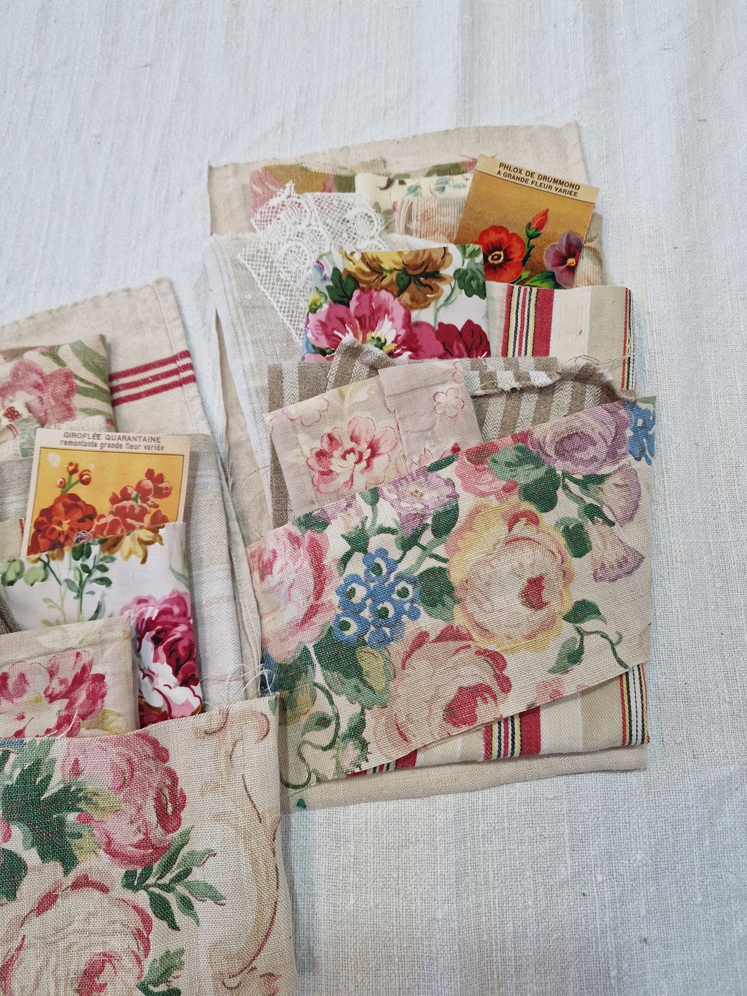 Beautiful Vintage Fabric Bundle, French Fabrics, Ticking and Florals ...