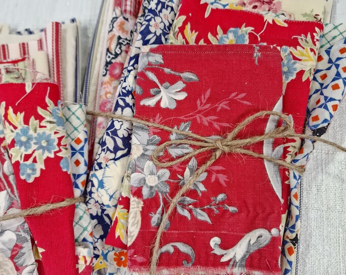 Vintage French and English Fabrics, Vintage Fabric Bundle, Red White ...