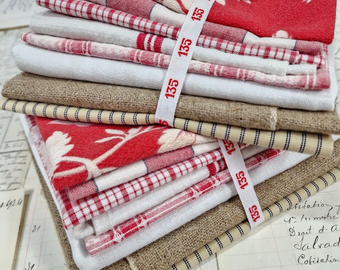 Vintage French Fabric Bundle, Big Vintage Fabric Bundle, Slow Stitching ...