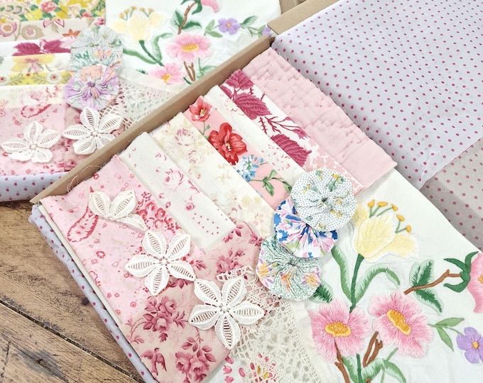 A Pretty Selection of Vintage Fabrics, Old Embroidery, Vintage Quilt ...