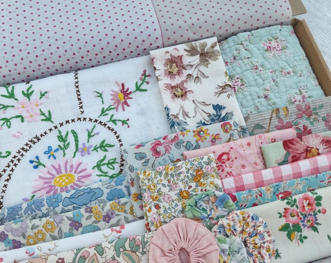 Pretty Vintage Fabric Selection, Floral Fabrics and Quilt Piece, Slow ...