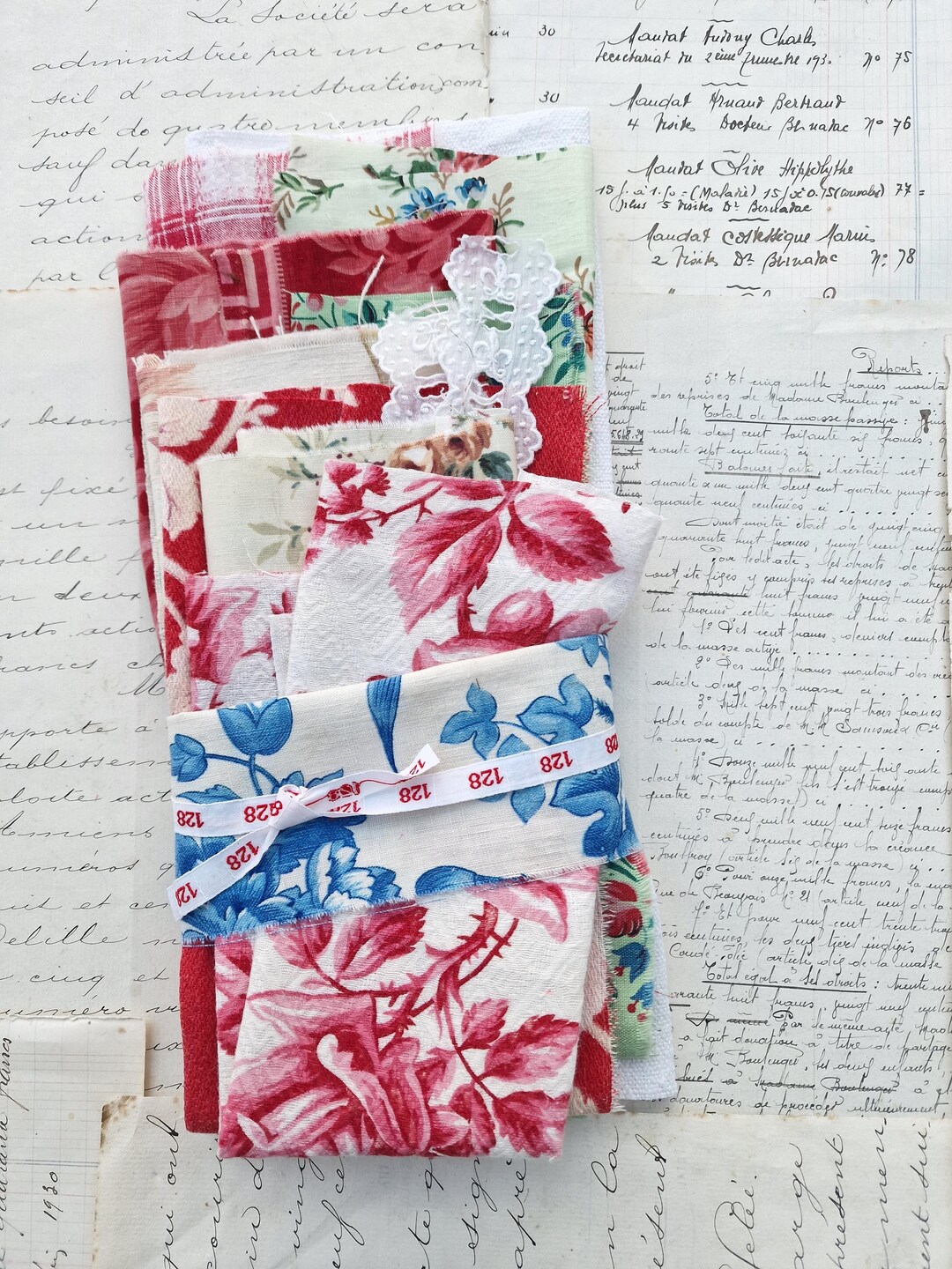 Vintage Fabric Bundle, French Fabrics, Slow Stitching, Journaling ...