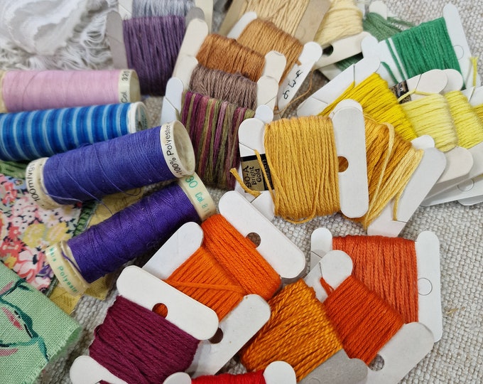 A Collection of Vintage Embroidery Threads, Sewing Cottons, Fabric and ...