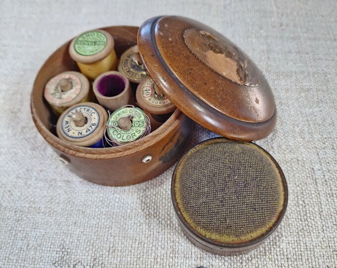 Old Wooden Thread Box With Tin Pincushion , Slow Stitching Bundle - Etsy