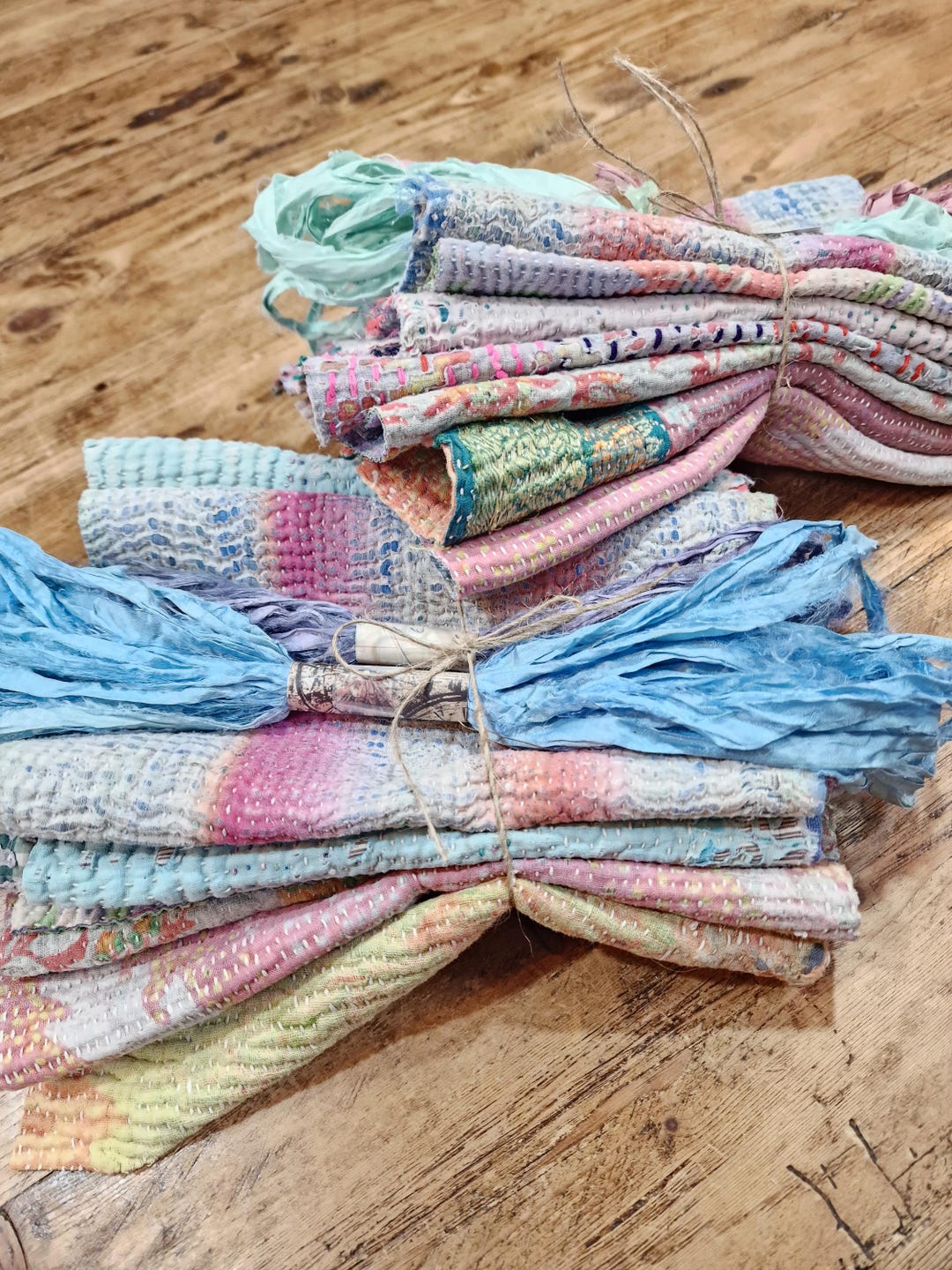 Vintage Kantha Fabrics Bundle, Pretty Pastels Kantha Fabric, Slow ...