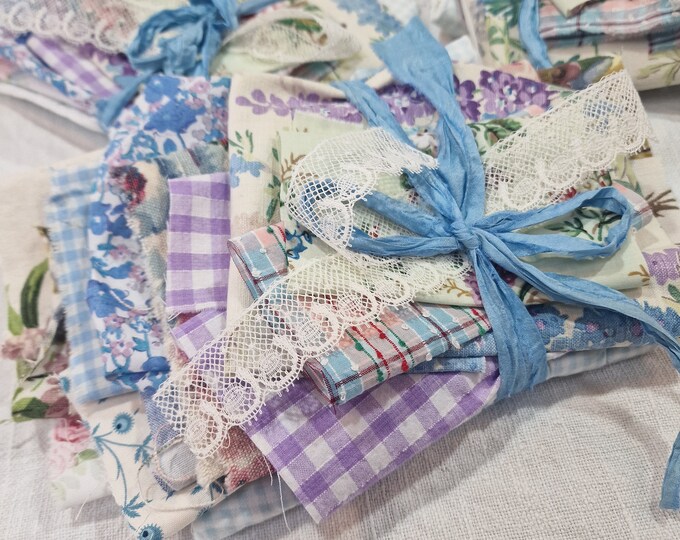Beautiful Vintage Fabric Bundle, Blues and Lilac Vintage Fabric Bundle ...
