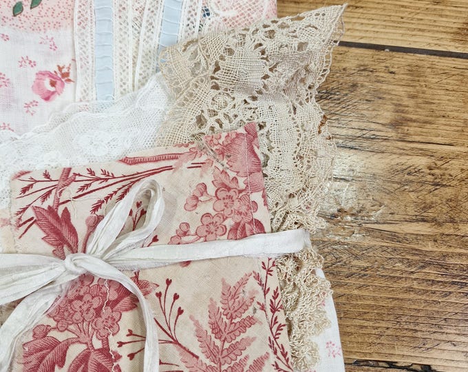 Pretty Vintage Fabric and Lace Bundle, Slow Stitching Bundle, French ...