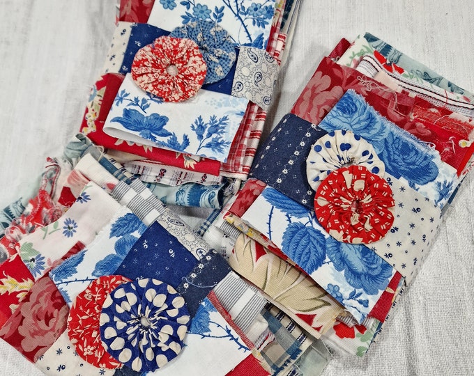 Vintage Red, White and Blue Vintage Fabric Bundle, Vintage Fabric ...
