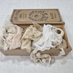 Vintage French Box Full of Laces and Threads, Old Lace Pieces, Slow ...