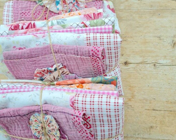 Vintage Floral Fabric Bundle, Pretty Pink Floral Fabrics, Slow ...