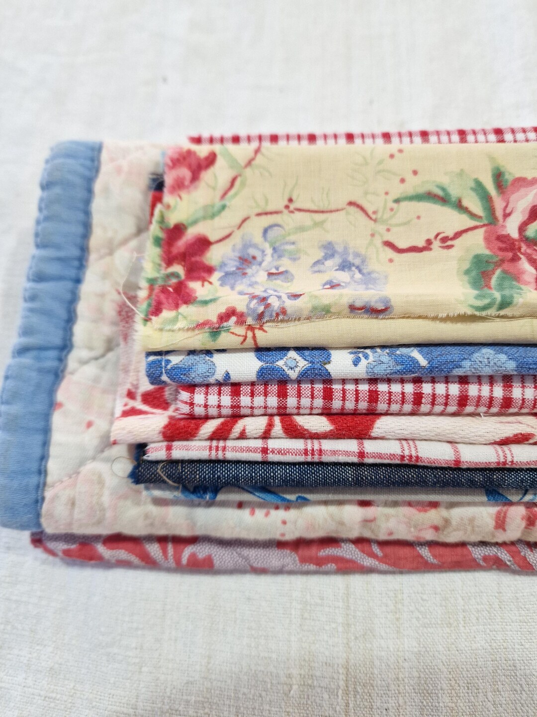 Vintage French Fabrics and Old Quilt Pieces, Vintage Fabric Bundle ...