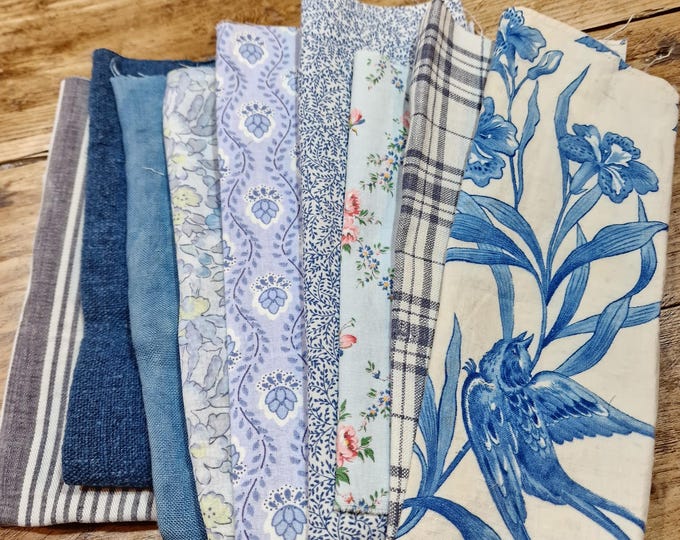 Vintage French and English Fabrics, Old Blue Fabrics, Slow Stitching ...