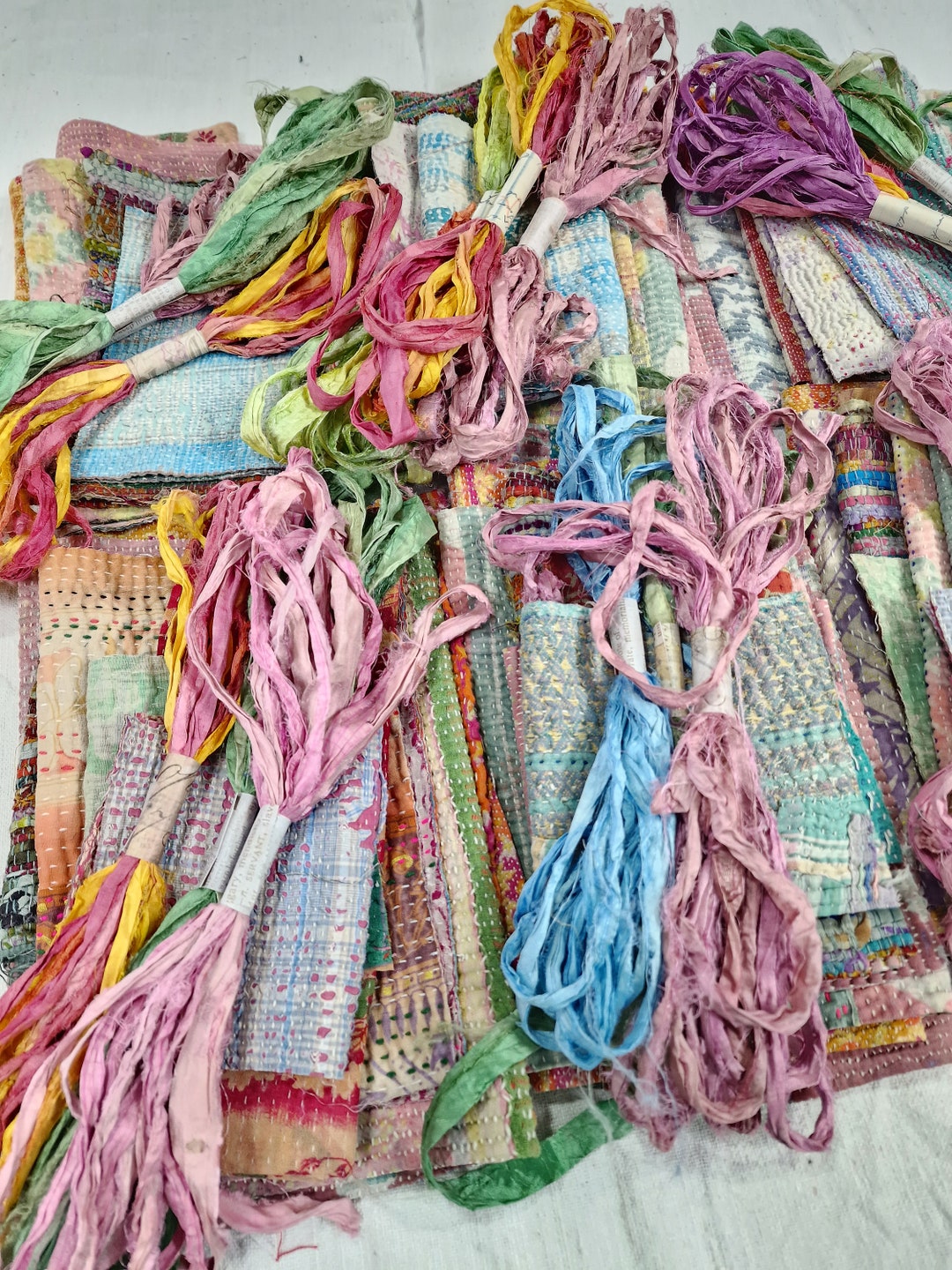 Vintage Kantha and Ribbon Bundles, Vintage Kantha Fabrics, Slow ...